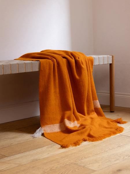 Nomad Peaks Throw. Luxury Orange Yak Wool Blankets, Norlha