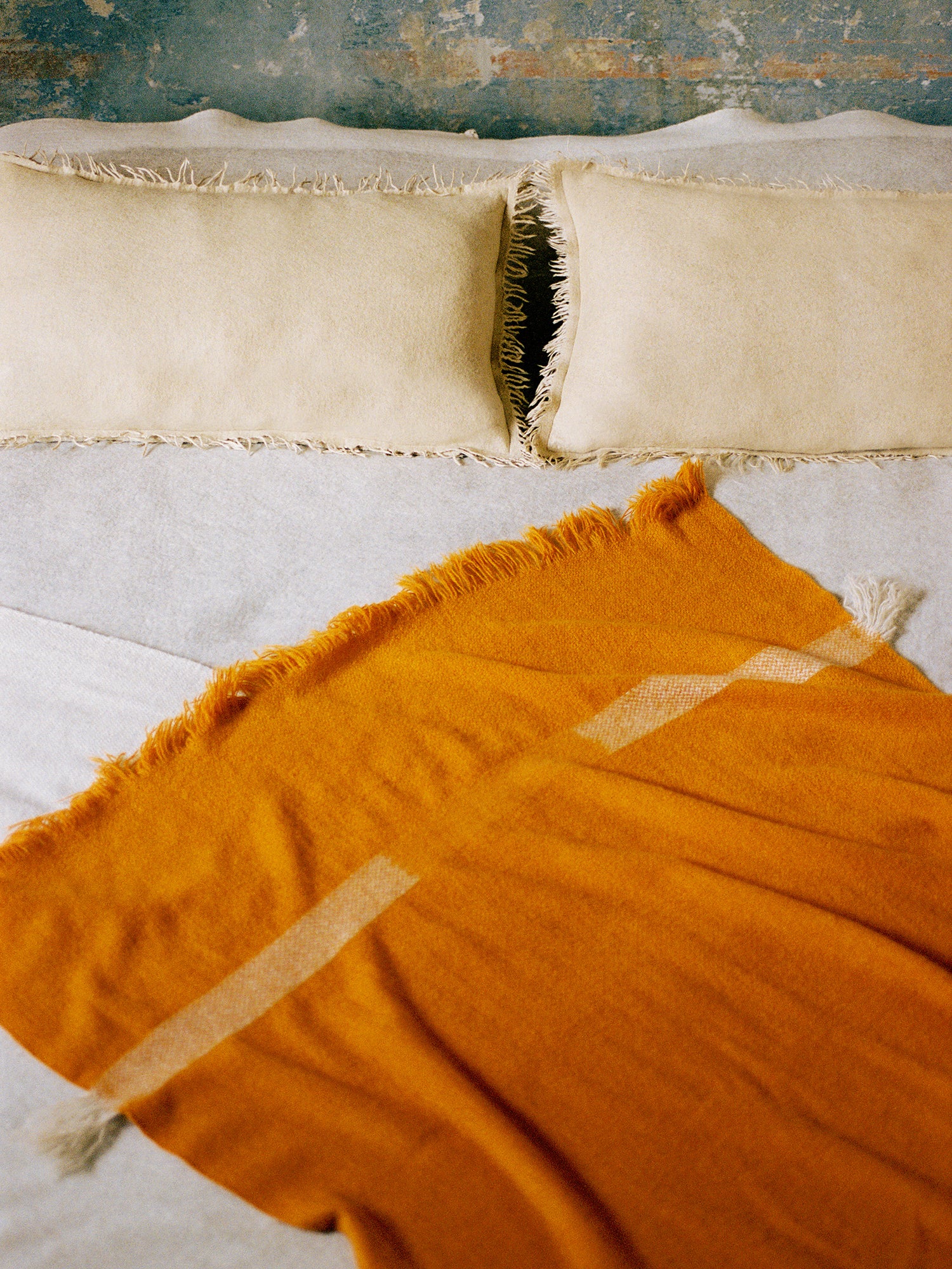 Nomad Peaks Throw. Luxury Orange Yak Wool Blankets, Norlha