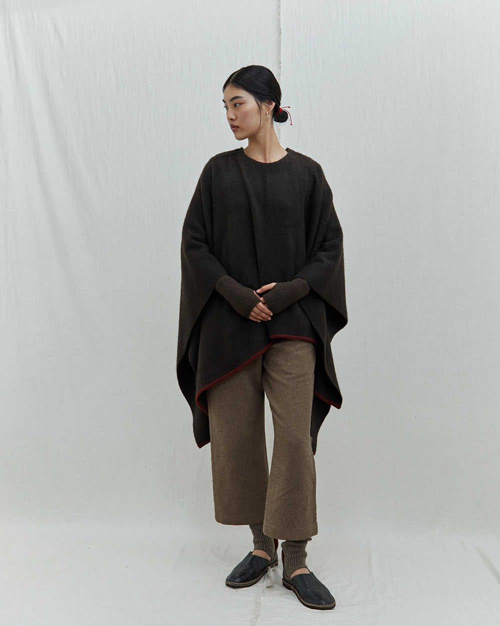 Round-Neck Sleeved Yak Wool Poncho. Luxury Yak Wool Ponchos and Capes